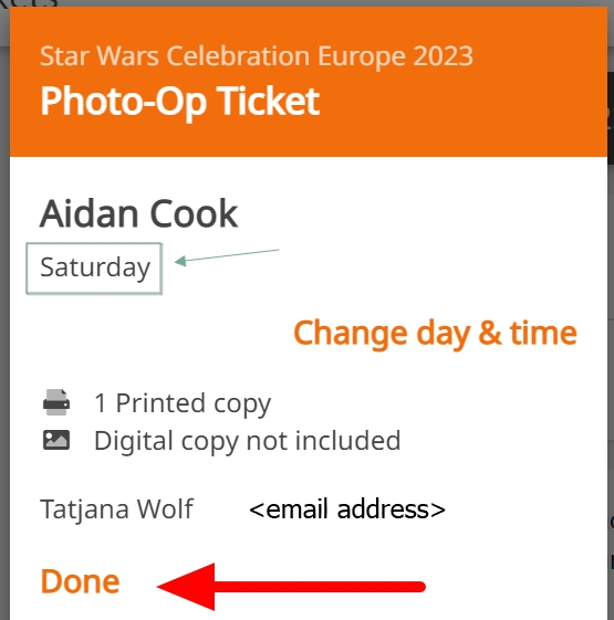 How do I change the day, group, or time of my ticket?